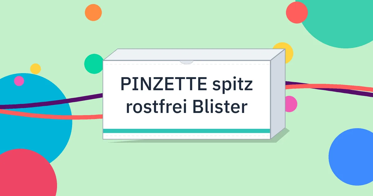 Symbolbild: Packung mit der Aufschrift PINZETTE spitz rostfrei Blister (PZN 01598063) – Verfügbarkeit und Bezug in Apotheken in Frankfurt am Main