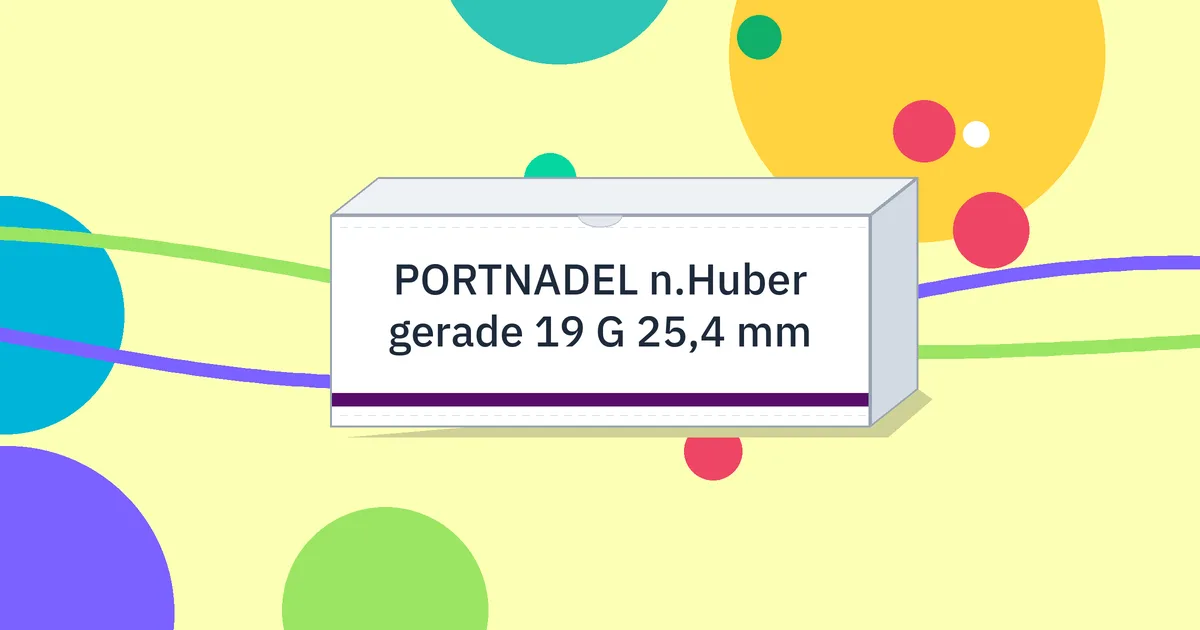 Symbolbild: Packung mit der Aufschrift PORTNADEL n.Huber gerade 19 G 25,4 mm (PZN 00108192) – Verfügbarkeit und Bezug in Apotheken in Frankfurt am Main