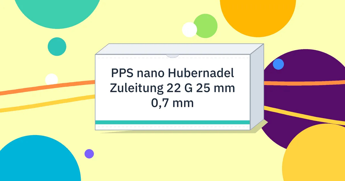 Symbolbild: Packung mit der Aufschrift PPS nano Hubernadel Zuleitung 22 G 25 mm 0,7 mm (PZN 18195180) – Verfügbarkeit und Bezug in Apotheken in Frankfurt am Main
