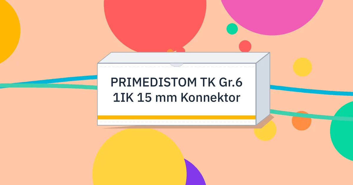 Symbolbild: Packung mit der Aufschrift PRIMEDISTOM TK Gr.6 1IK 15 mm Konnektor (PZN 10316690) – Verfügbarkeit und Bezug in Apotheken in Frankfurt am Main