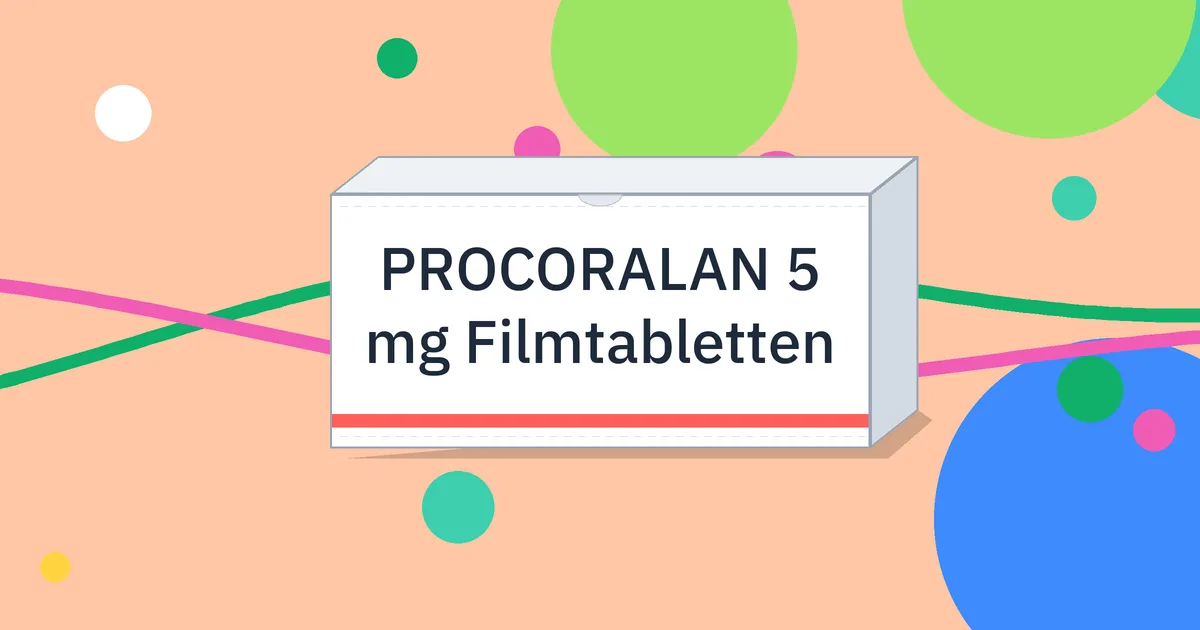 Symbolbild: Packung mit der Aufschrift PROCORALAN 5 mg Filmtabletten (PZN 15619774) – Verfügbarkeit und Bezug in Apotheken in Frankfurt am Main