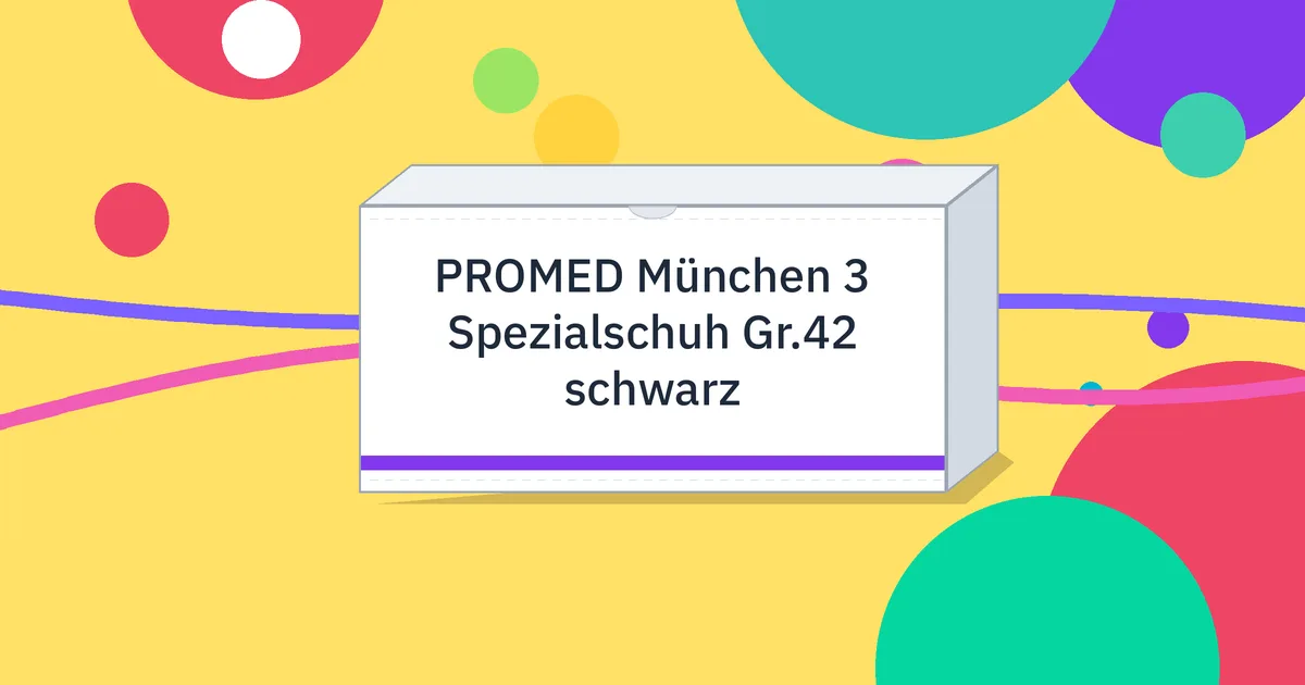 Symbolbild: Packung mit der Aufschrift PROMED München 3 Spezialschuh Gr.42 schwarz (PZN 11711833) – Verfügbarkeit und Bezug in Apotheken in Frankfurt am Main