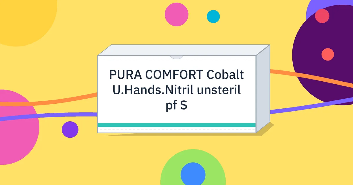 Symbolbild: Packung mit der Aufschrift PURA COMFORT Cobalt U.Hands.Nitril unsteril pf S (PZN 15620487) – Verfügbarkeit und Bezug in Apotheken in Frankfurt am Main