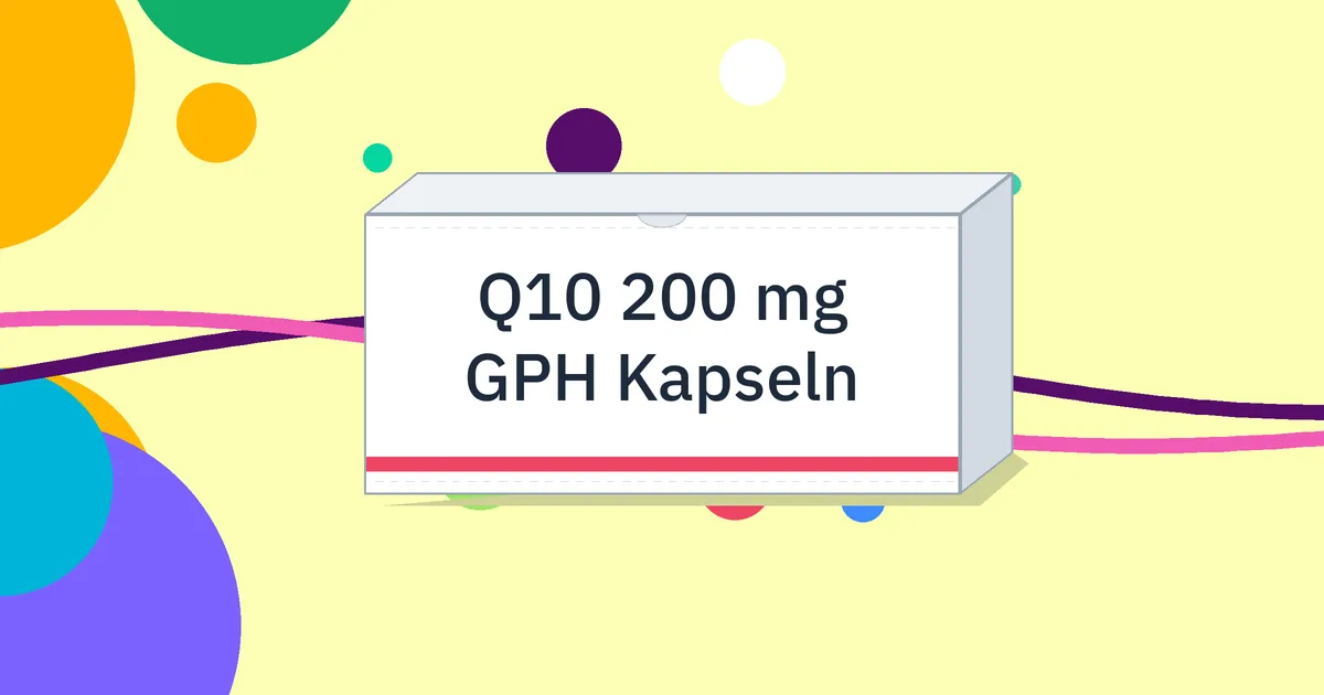 Symbolbild: Packung mit der Aufschrift Q10 200 mg GPH Kapseln (PZN 09722350) – Verfügbarkeit und Bezug in Apotheken in Frankfurt am Main