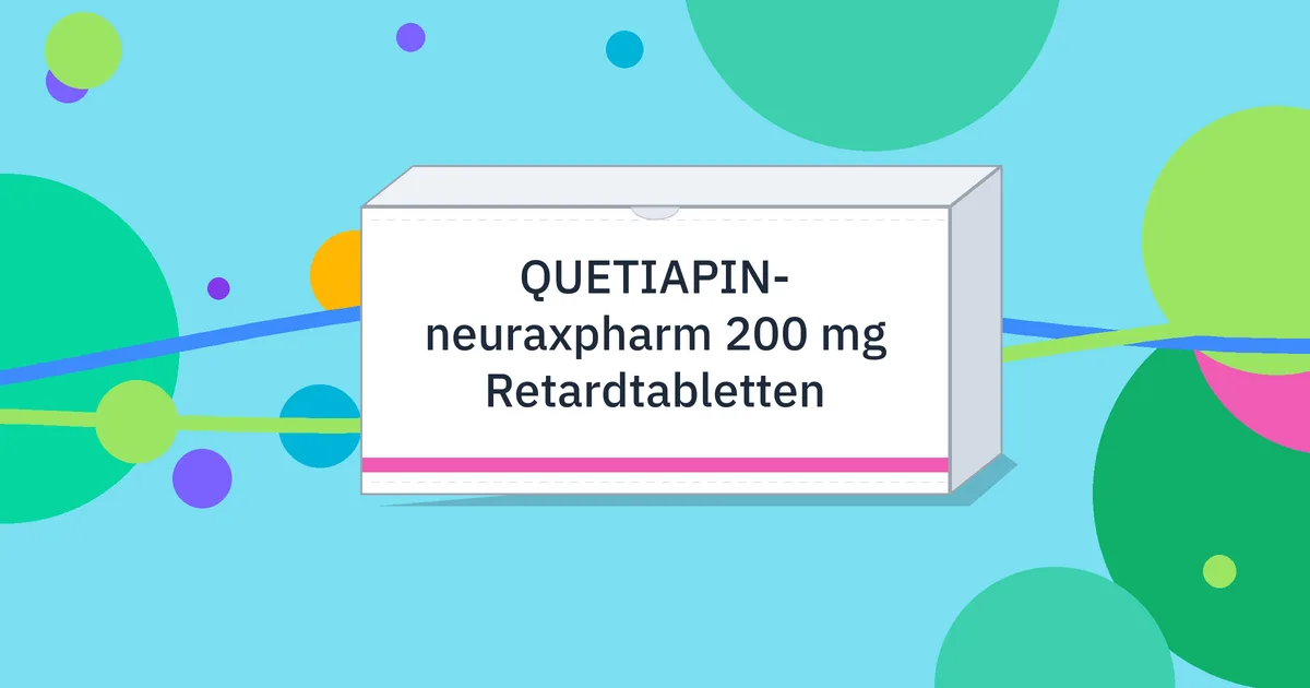 Symbolbild: Packung mit der Aufschrift QUETIAPIN-neuraxpharm 200 mg Retardtabletten (PZN 09445844) – Verfügbarkeit und Bezug in Apotheken in Frankfurt am Main