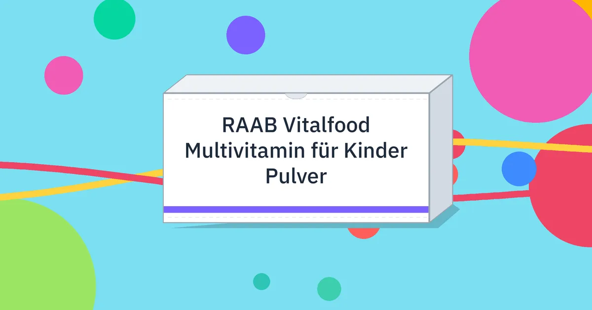 Symbolbild: Packung mit der Aufschrift RAAB Vitalfood Multivitamin für Kinder Pulver (PZN 19304470) – Verfügbarkeit und Bezug in Apotheken in Frankfurt am Main