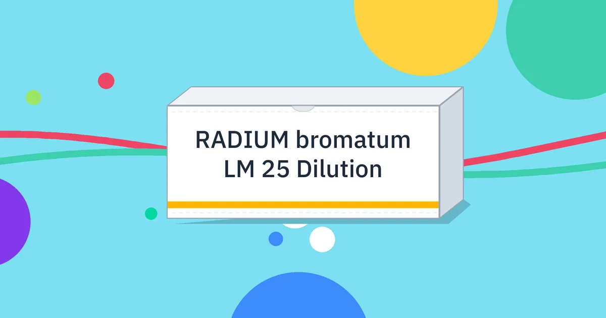 Symbolbild: Packung mit der Aufschrift RADIUM bromatum LM 25 Dilution (PZN 13046015) – Verfügbarkeit und Bezug in Apotheken in Frankfurt am Main