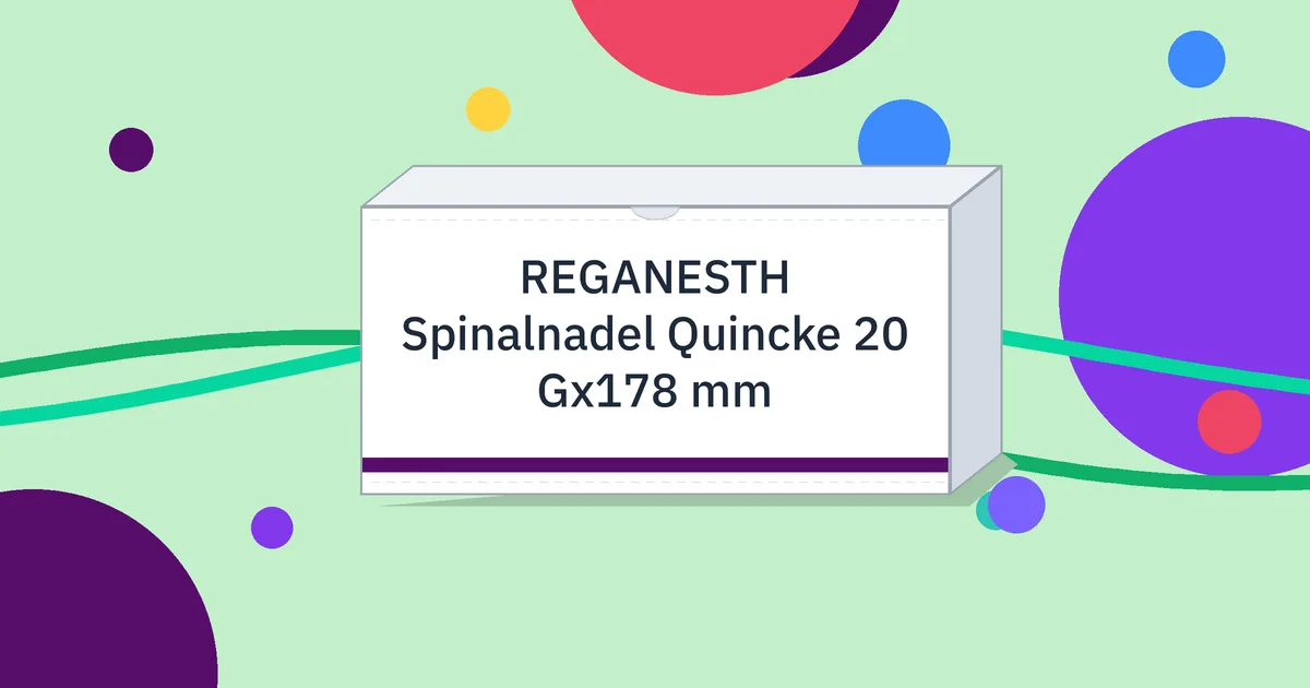 Symbolbild: Packung mit der Aufschrift REGANESTH Spinalnadel Quincke 20 Gx178 mm (PZN 18164995) – Verfügbarkeit und Bezug in Apotheken in Frankfurt am Main