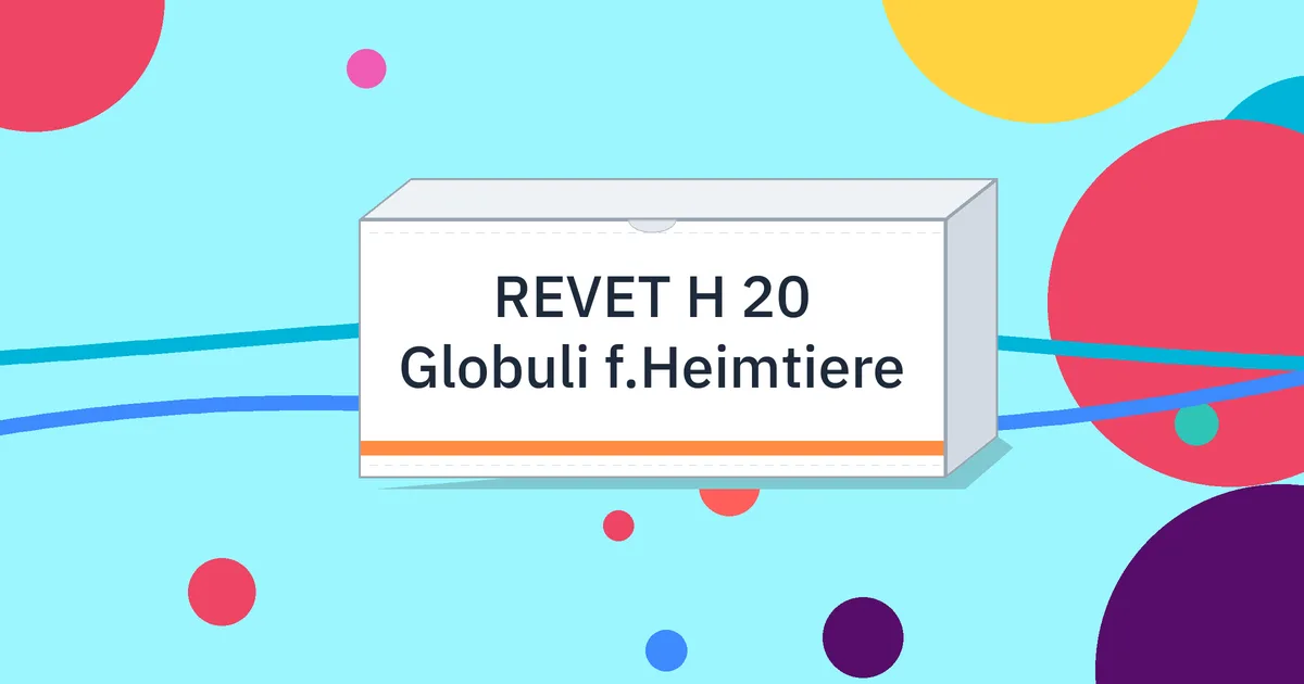 Symbolbild: Packung mit der Aufschrift REVET H 20 Globuli f.Heimtiere (PZN 12355429) – Verfügbarkeit und Bezug in Apotheken in Frankfurt am Main