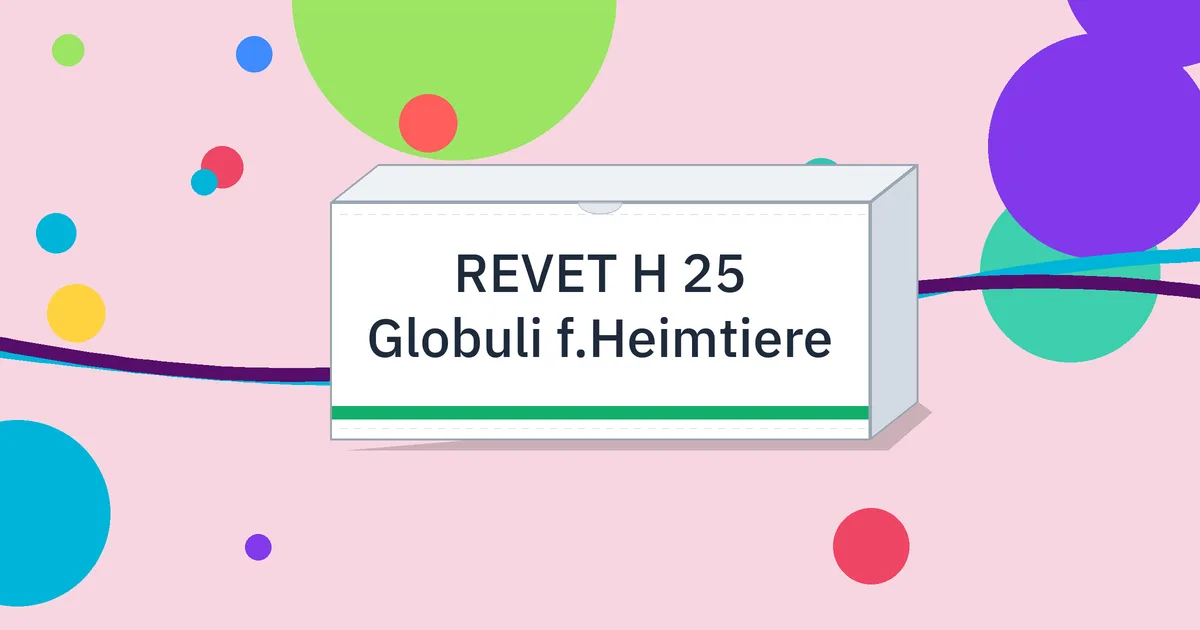 Symbolbild: Packung mit der Aufschrift REVET H 25 Globuli f.Heimtiere (PZN 03703104) – Verfügbarkeit und Bezug in Apotheken in Frankfurt am Main