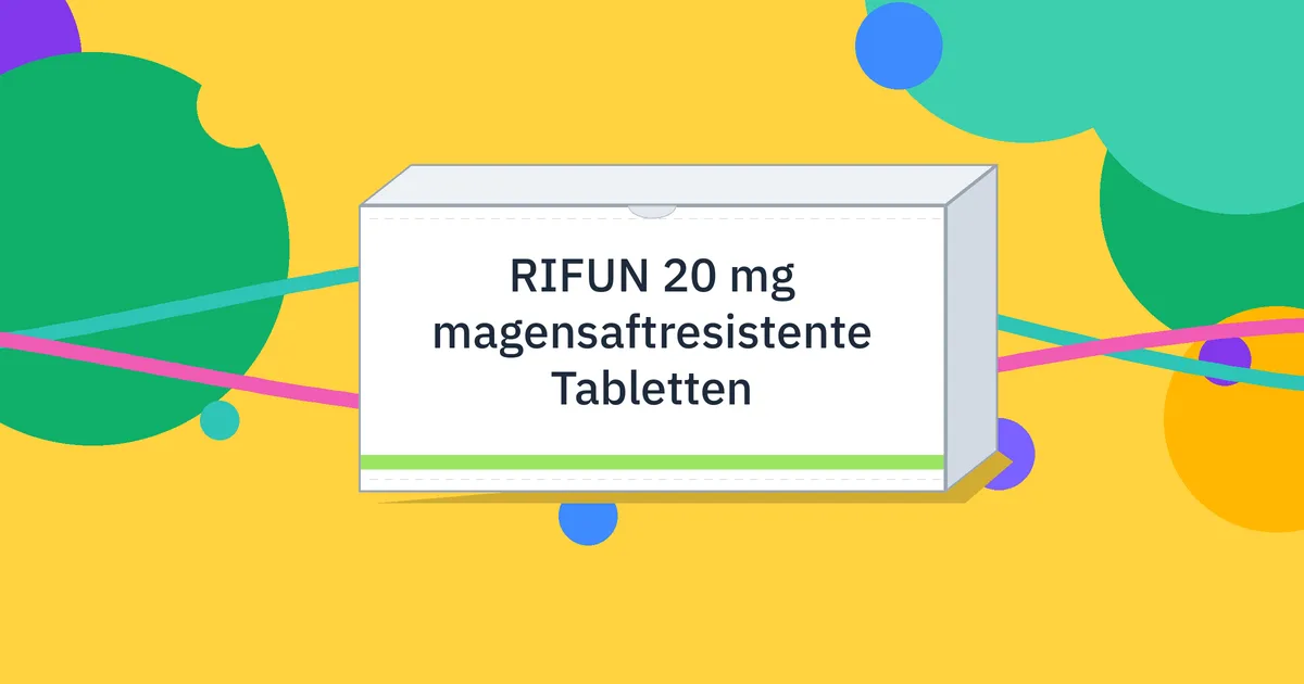 Symbolbild: Packung mit der Aufschrift RIFUN 20 mg magensaftresistente Tabletten (PZN 07265026) – Verfügbarkeit und Bezug in Apotheken in Frankfurt am Main