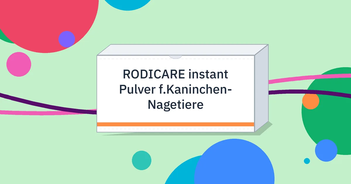 Symbolbild: Packung mit der Aufschrift RODICARE instant Pulver f.Kaninchen-Nagetiere (PZN 20366192) – Verfügbarkeit und Bezug in Apotheken in Frankfurt am Main