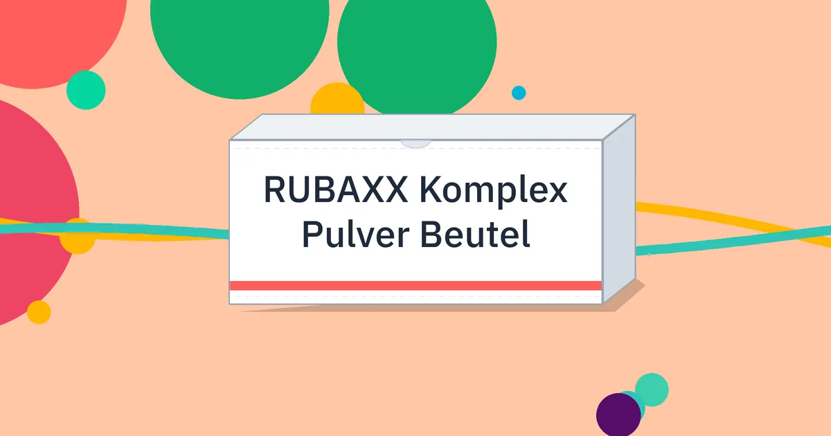 Symbolbild: Packung mit der Aufschrift RUBAXX Komplex Pulver Beutel (PZN 17884291) – Verfügbarkeit und Bezug in Apotheken in Frankfurt am Main