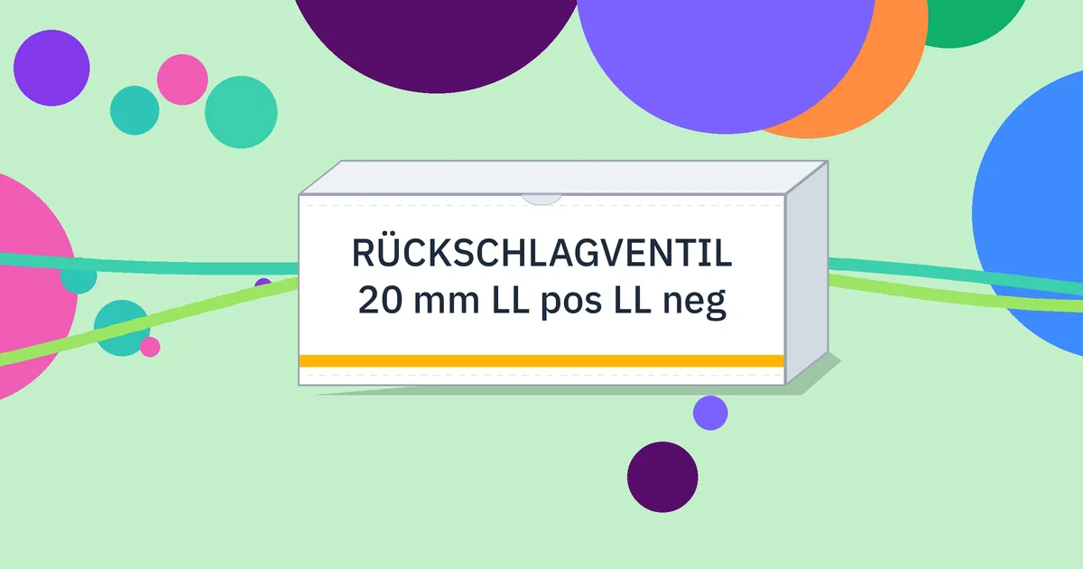 Symbolbild: Packung mit der Aufschrift RÜCKSCHLAGVENTIL 20 mm LL pos LL neg (PZN 17486886) – Verfügbarkeit und Bezug in Apotheken in Frankfurt am Main