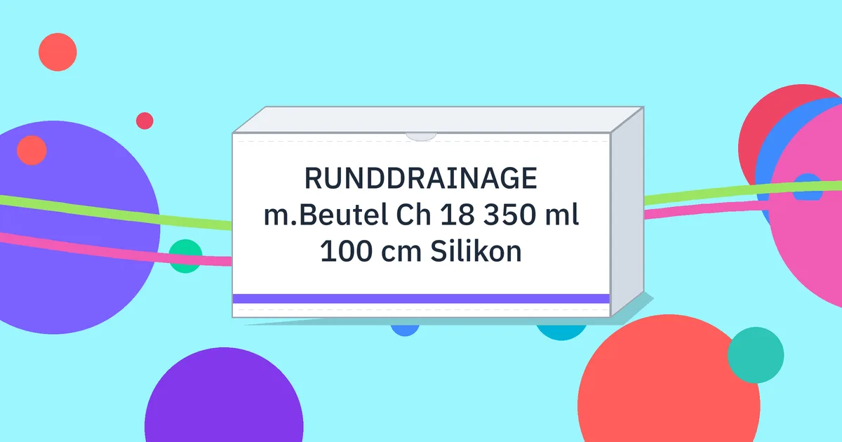 Symbolbild: Packung mit der Aufschrift RUNDDRAINAGE m.Beutel Ch 18 350 ml 100 cm Silikon (PZN 05870042) – Verfügbarkeit und Bezug in Apotheken in Frankfurt am Main