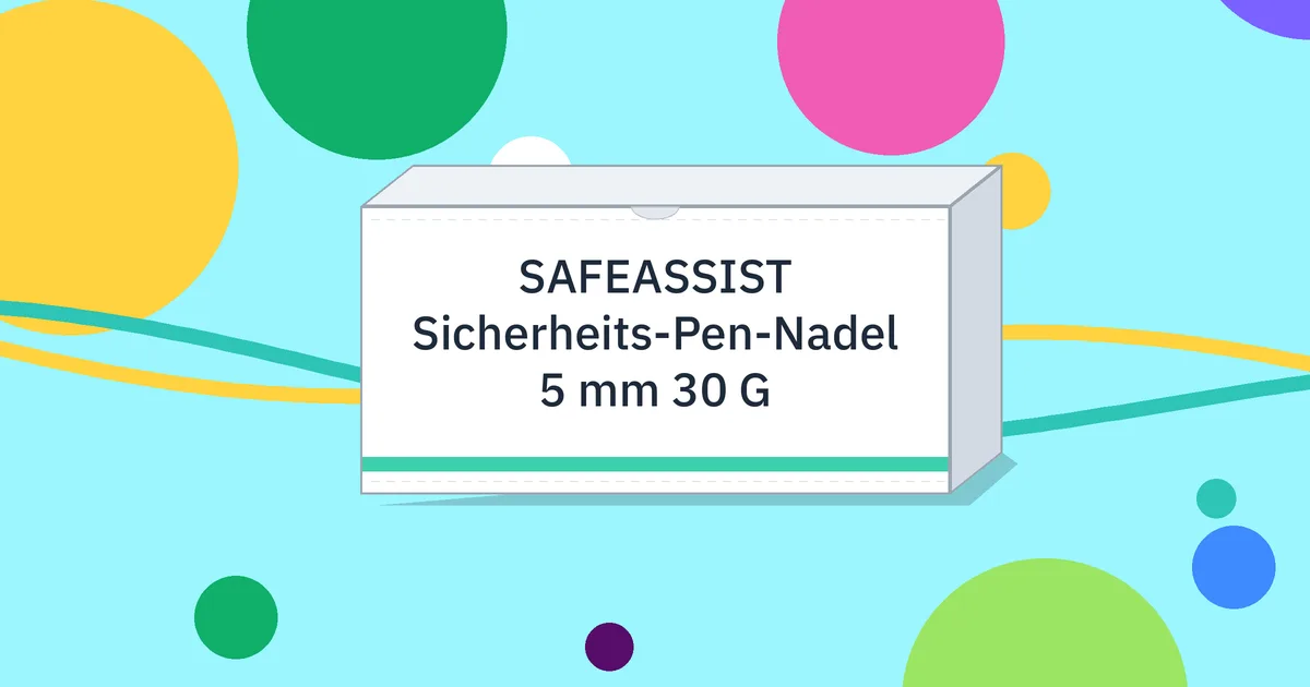 Symbolbild: Packung mit der Aufschrift SAFEASSIST Sicherheits-Pen-Nadel 5 mm 30 G (PZN 20869668) – Verfügbarkeit und Bezug in Apotheken in Frankfurt am Main