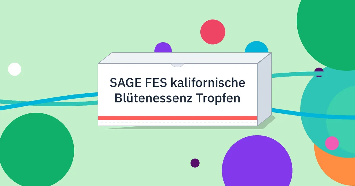 Symbolbild: Packung mit der Aufschrift SAGE FES kalifornische Blütenessenz Tropfen (PZN 09173848) – Verfügbarkeit und Bezug in Apotheken in Frankfurt am Main