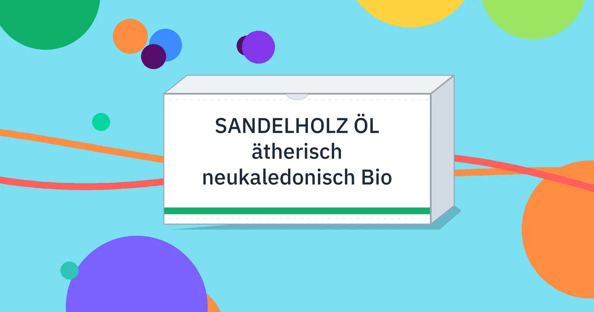 Symbolbild: Packung mit der Aufschrift SANDELHOLZ ÖL ätherisch neukaledonisch Bio (PZN 17934072) – Verfügbarkeit und Bezug in Apotheken in Frankfurt am Main