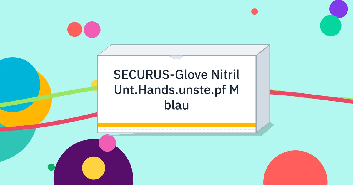 Symbolbild: Packung mit der Aufschrift SECURUS-Glove Nitril Unt.Hands.unste.pf M blau (PZN 17955418) – Verfügbarkeit und Bezug in Apotheken in Frankfurt am Main