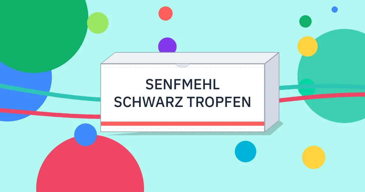 Symbolbild: Packung mit der Aufschrift SENFMEHL SCHWARZ TROPFEN (PZN 15230585) – Verfügbarkeit und Bezug in Apotheken in Frankfurt am Main