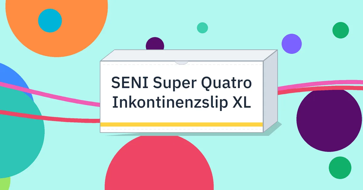 Symbolbild: Packung mit der Aufschrift SENI Super Quatro Inkontinenzslip XL (PZN 03150467) – Verfügbarkeit und Bezug in Apotheken in Frankfurt am Main