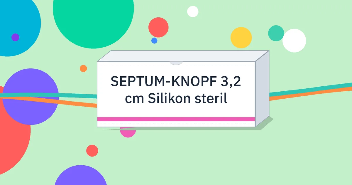 Symbolbild: Packung mit der Aufschrift SEPTUM-KNOPF 3,2 cm Silikon steril (PZN 20065585) – Verfügbarkeit und Bezug in Apotheken in Frankfurt am Main