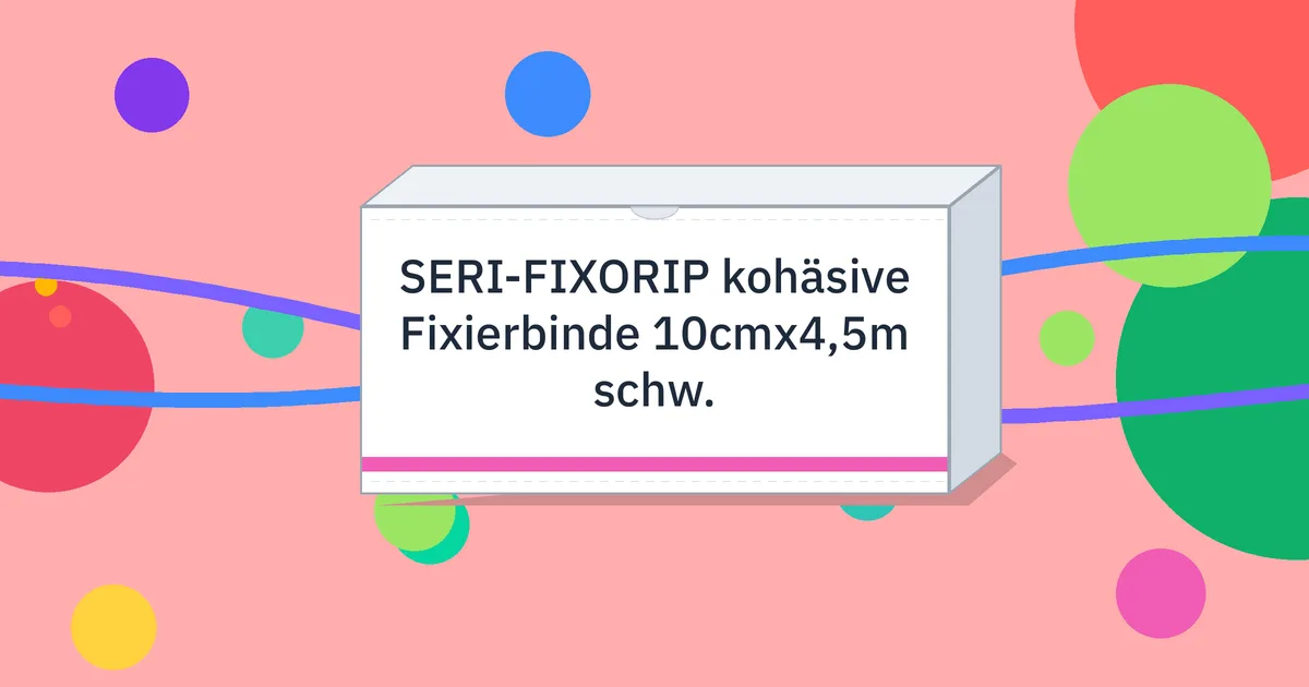 Symbolbild: Packung mit der Aufschrift SERI-FIXORIP kohäsive Fixierbinde 10cmx4,5m schw. (PZN 20364023) – Verfügbarkeit und Bezug in Apotheken in Frankfurt am Main
