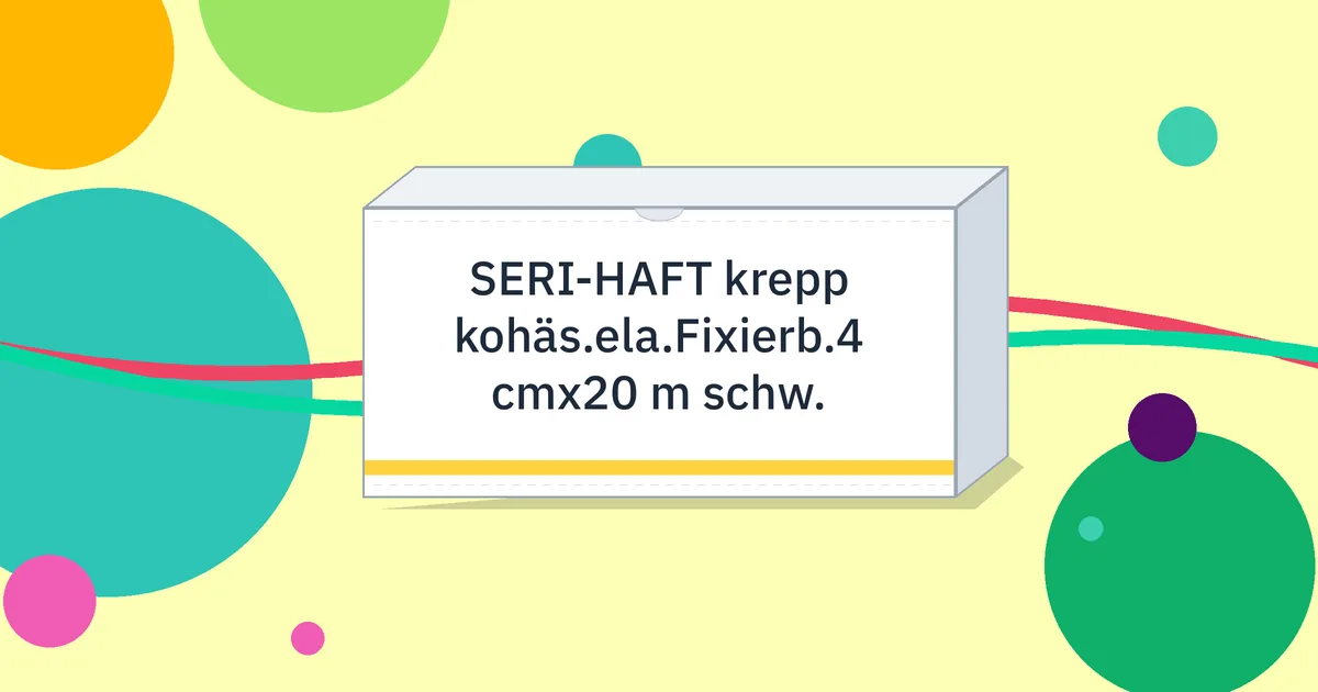 Symbolbild: Packung mit der Aufschrift SERI-HAFT krepp kohäs.ela.Fixierb.4 cmx20 m schw. (PZN 20943382) – Verfügbarkeit und Bezug in Apotheken in Frankfurt am Main