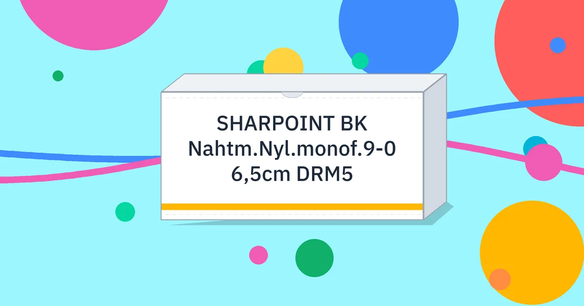 Symbolbild: Packung mit der Aufschrift SHARPOINT BK Nahtm.Nyl.monof.9-0 6,5cm DRM5 (PZN 17983840) – Verfügbarkeit und Bezug in Apotheken in Frankfurt am Main