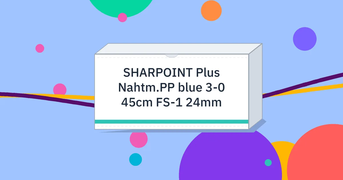 Symbolbild: Packung mit der Aufschrift SHARPOINT Plus Nahtm.PP blue 3-0 45cm FS-1 24mm (PZN 17985394) – Verfügbarkeit und Bezug in Apotheken in Frankfurt am Main