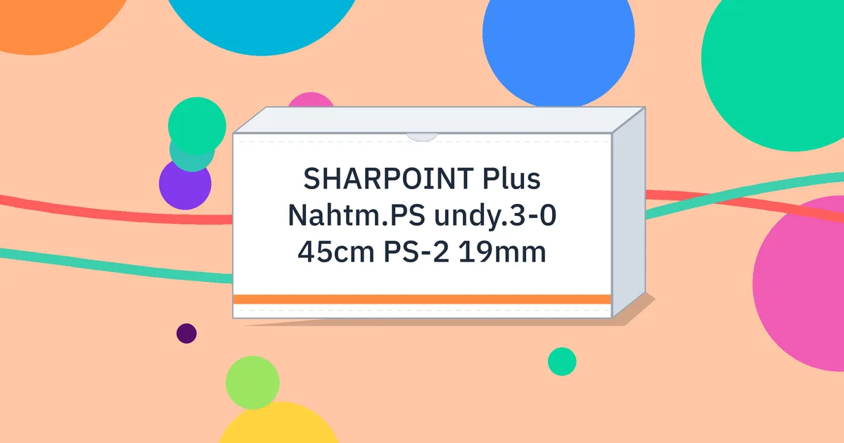 Symbolbild: Packung mit der Aufschrift SHARPOINT Plus Nahtm.PS undy.3-0 45cm PS-2 19mm (PZN 17995949) – Verfügbarkeit und Bezug in Apotheken in Frankfurt am Main