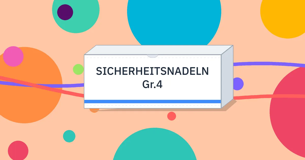 Symbolbild: Packung mit der Aufschrift SICHERHEITSNADELN Gr.4 (PZN 04863502) – Verfügbarkeit und Bezug in Apotheken in Frankfurt am Main