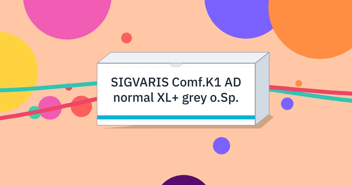 Symbolbild: Packung mit der Aufschrift SIGVARIS Comf.K1 AD normal XL+ grey o.Sp. (PZN 17093141) – Verfügbarkeit und Bezug in Apotheken in Frankfurt am Main