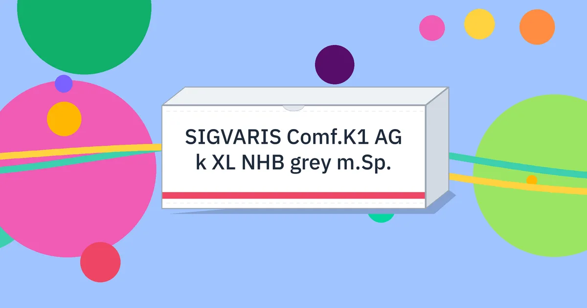 Symbolbild: Packung mit der Aufschrift SIGVARIS Comf.K1 AG k XL NHB grey m.Sp. (PZN 17096582) – Verfügbarkeit und Bezug in Apotheken in Frankfurt am Main