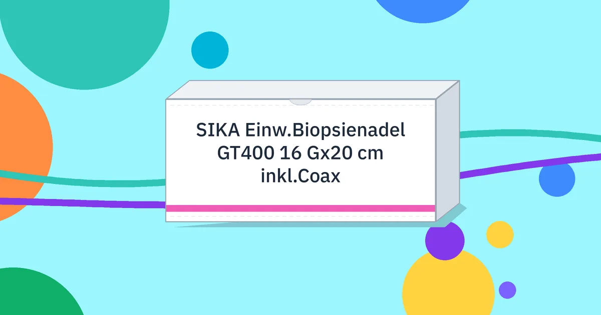 Symbolbild: Packung mit der Aufschrift SIKA Einw.Biopsienadel GT400 16 Gx20 cm inkl.Coax (PZN 20287883) – Verfügbarkeit und Bezug in Apotheken in Frankfurt am Main