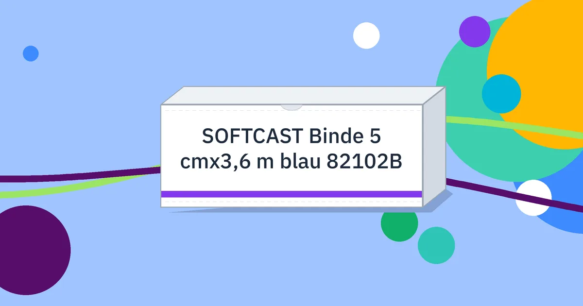 Symbolbild: Packung mit der Aufschrift SOFTCAST Binde 5 cmx3,6 m blau 82102B (PZN 02696282) – Verfügbarkeit und Bezug in Apotheken in Frankfurt am Main