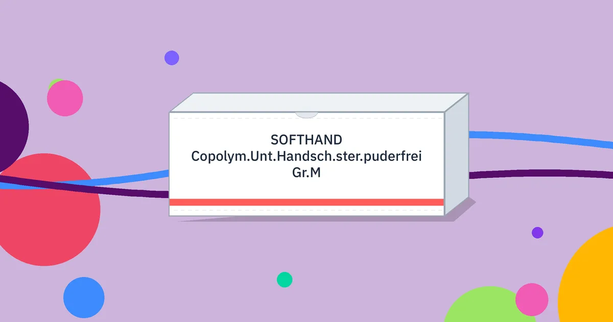 Symbolbild: Packung mit der Aufschrift SOFTHAND Copolym.Unt.Handsch.ster.puderfrei Gr.M (PZN 11188509) – Verfügbarkeit und Bezug in Apotheken in Frankfurt am Main