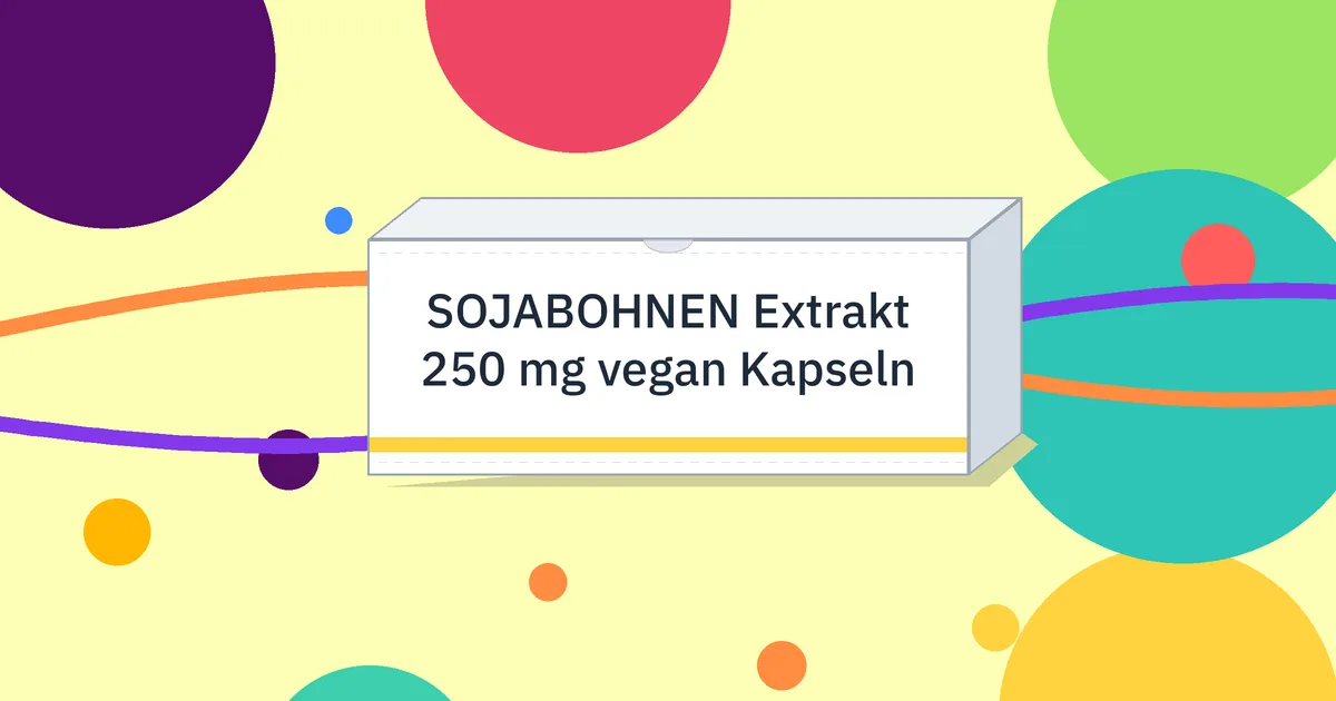 Symbolbild: Packung mit der Aufschrift SOJABOHNEN Extrakt 250 mg vegan Kapseln (PZN 18236306) – Verfügbarkeit und Bezug in Apotheken in Frankfurt am Main