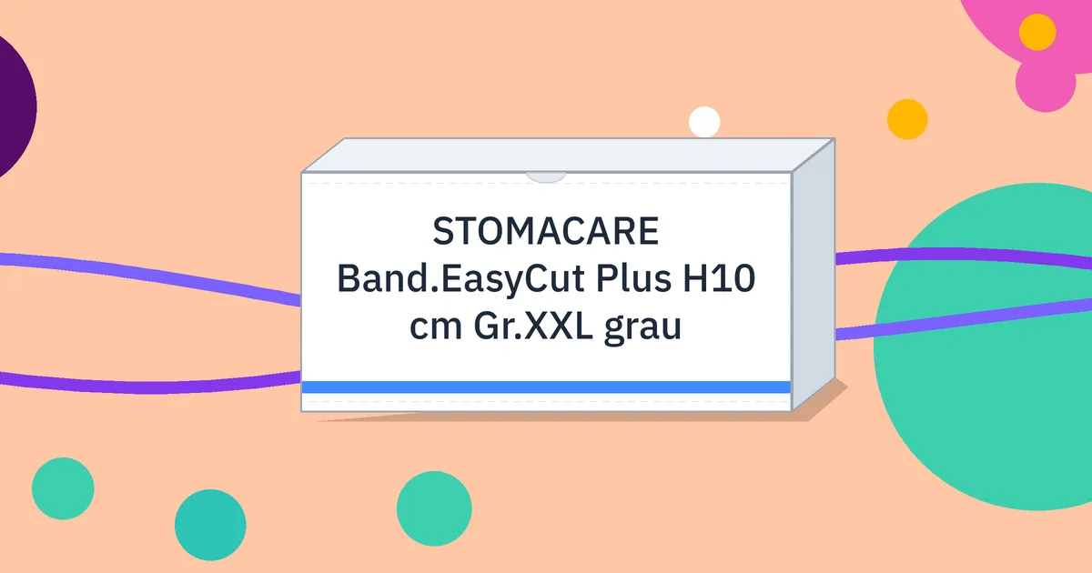 Symbolbild: Packung mit der Aufschrift STOMACARE Band.EasyCut Plus H10 cm Gr.XXL grau (PZN 16314456) – Verfügbarkeit und Bezug in Apotheken in Frankfurt am Main