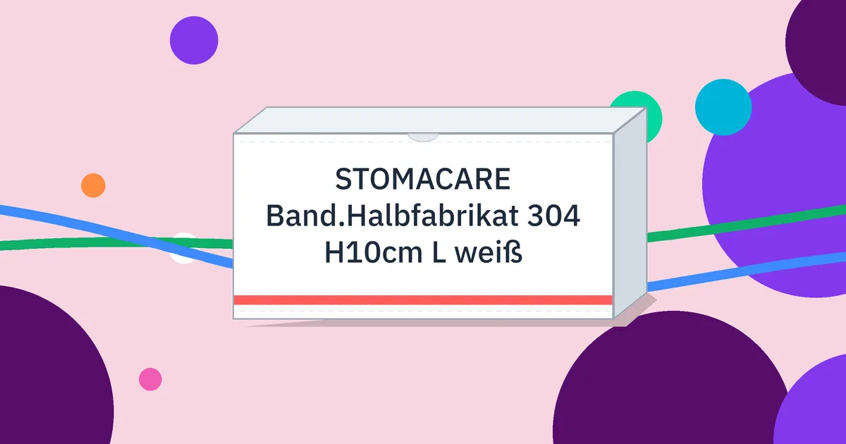 Symbolbild: Packung mit der Aufschrift STOMACARE Band.Halbfabrikat 304 H10cm L weiß (PZN 03415925) – Verfügbarkeit und Bezug in Apotheken in Frankfurt am Main