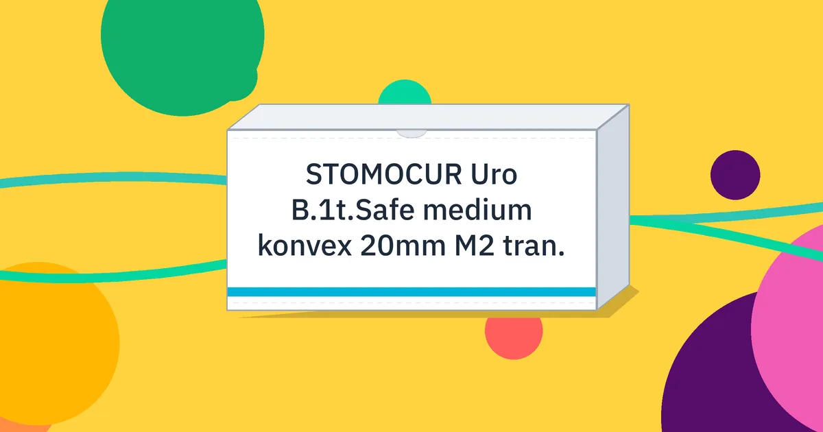 Symbolbild: Packung mit der Aufschrift STOMOCUR Uro B.1t.Safe medium konvex 20mm M2 tran. (PZN 17617472) – Verfügbarkeit und Bezug in Apotheken in Frankfurt am Main