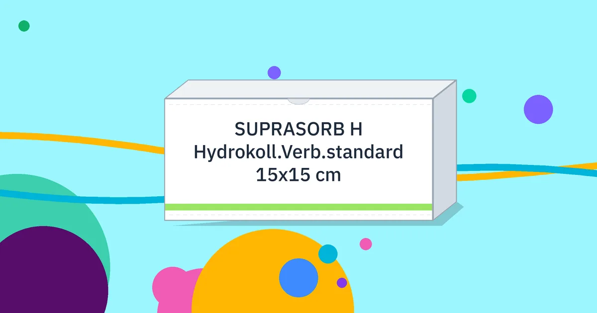 Symbolbild: Packung mit der Aufschrift SUPRASORB H Hydrokoll.Verb.standard 15x15 cm (PZN 16261607) – Verfügbarkeit und Bezug in Apotheken in Frankfurt am Main