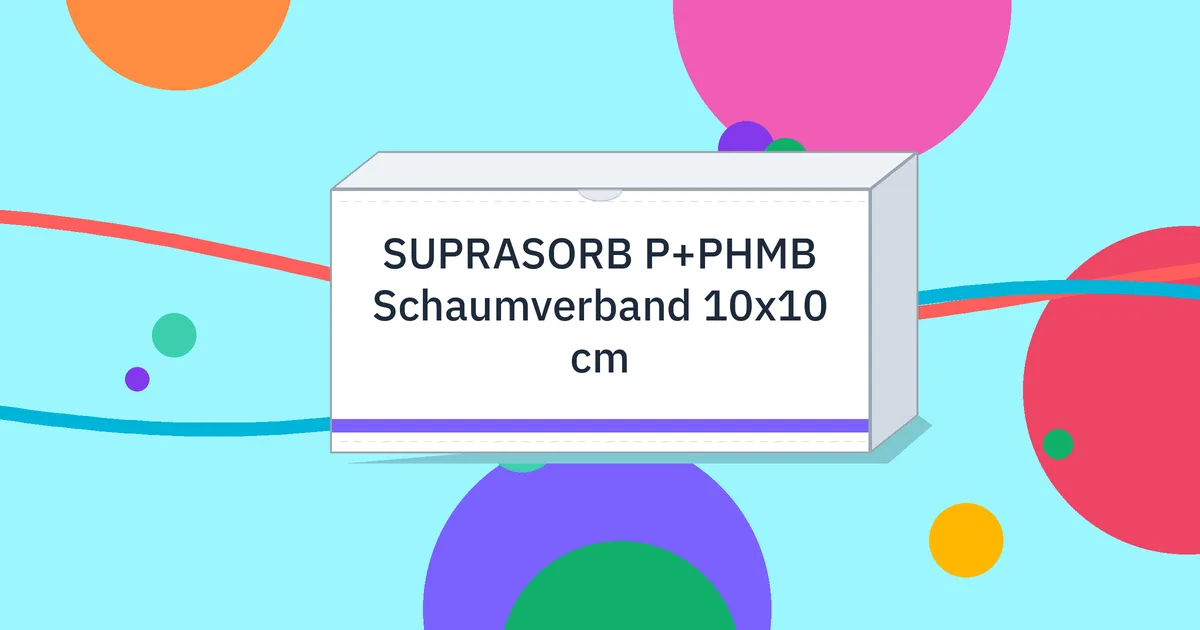 Symbolbild: Packung mit der Aufschrift SUPRASORB P+PHMB Schaumverband 10x10 cm (PZN 10045050) – Verfügbarkeit und Bezug in Apotheken in Frankfurt am Main