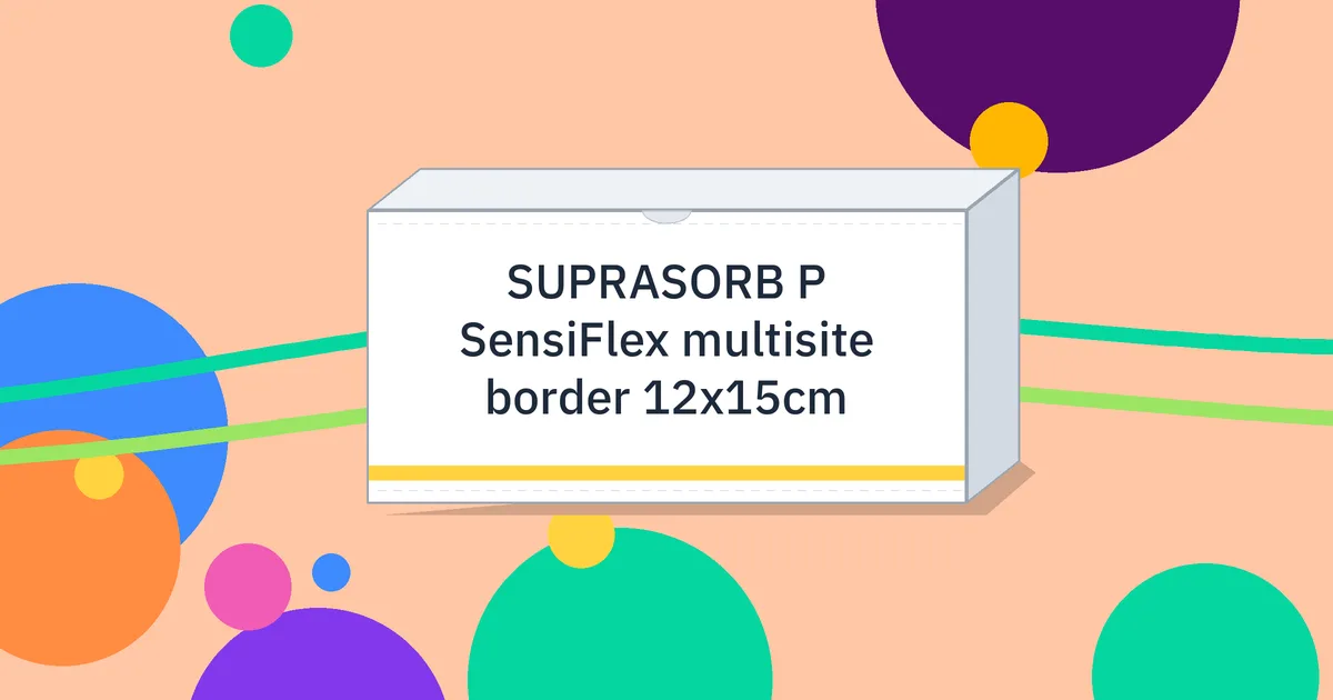 Symbolbild: Packung mit der Aufschrift SUPRASORB P SensiFlex multisite border 12x15cm (PZN 20087842) – Verfügbarkeit und Bezug in Apotheken in Frankfurt am Main