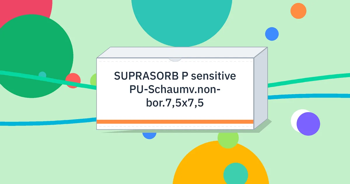 Symbolbild: Packung mit der Aufschrift SUPRASORB P sensitive PU-Schaumv.non-bor.7,5x7,5 (PZN 16259208) – Verfügbarkeit und Bezug in Apotheken in Frankfurt am Main