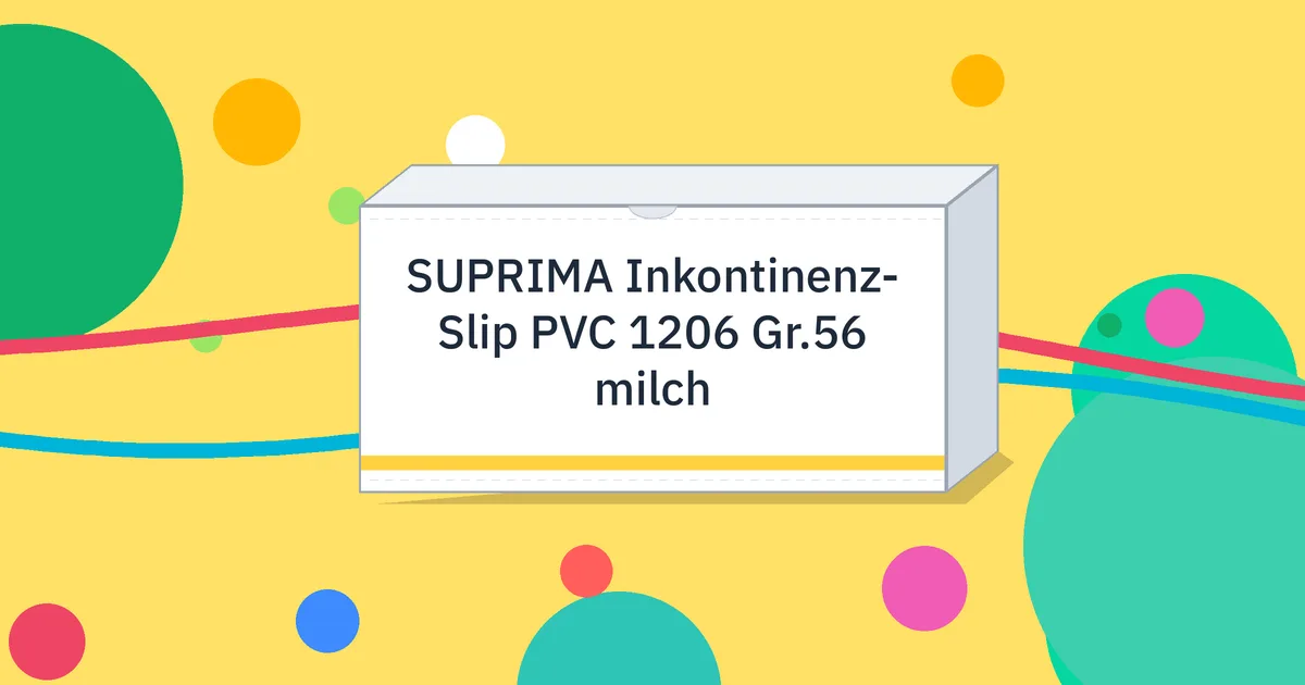 Symbolbild: Packung mit der Aufschrift SUPRIMA Inkontinenz-Slip PVC 1206 Gr.56 milch (PZN 03922326) – Verfügbarkeit und Bezug in Apotheken in Frankfurt am Main
