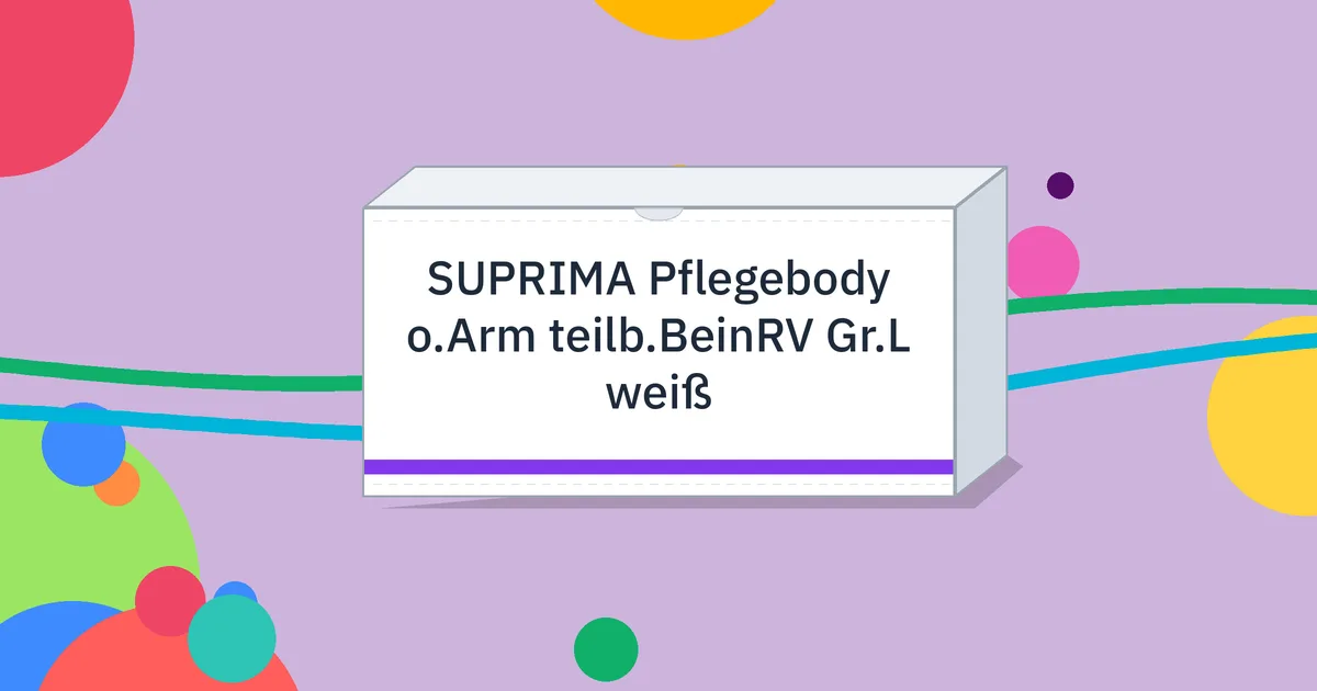 Symbolbild: Packung mit der Aufschrift SUPRIMA Pflegebody o.Arm teilb.BeinRV Gr.L weiß (PZN 02295324) – Verfügbarkeit und Bezug in Apotheken in Frankfurt am Main