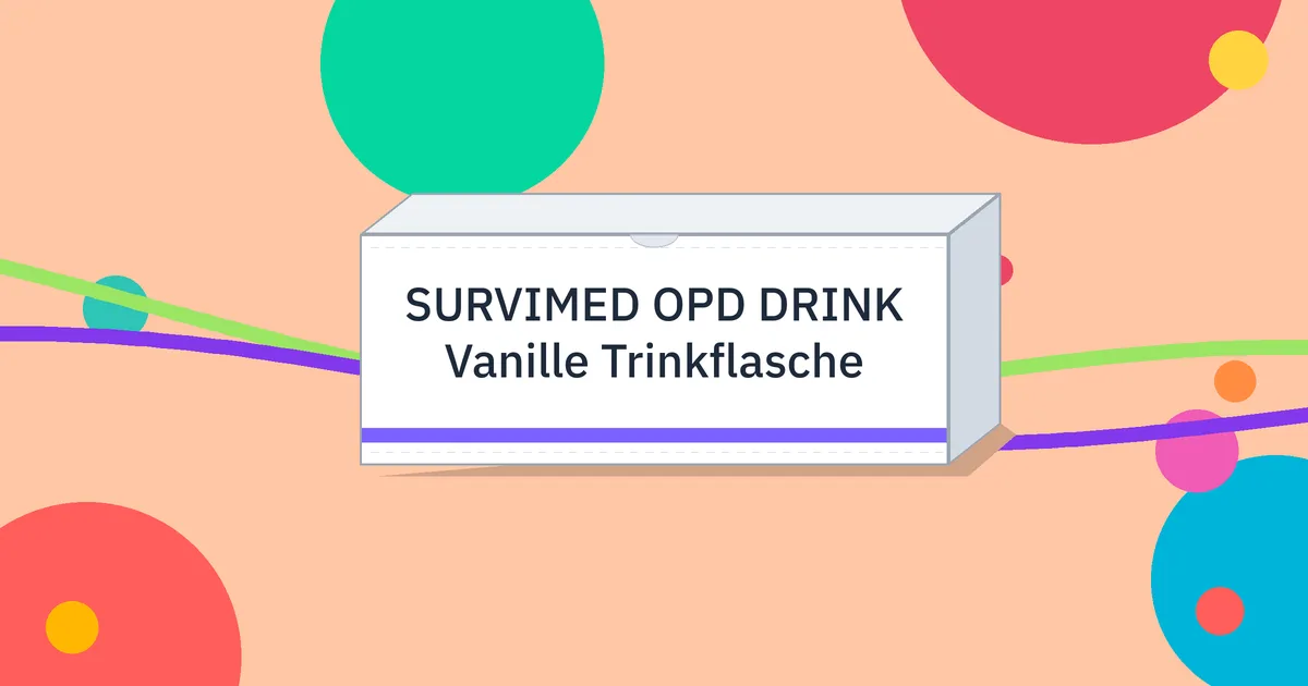 Symbolbild: Packung mit der Aufschrift SURVIMED OPD DRINK Vanille Trinkflasche (PZN 11847231) – Verfügbarkeit und Bezug in Apotheken in Frankfurt am Main
