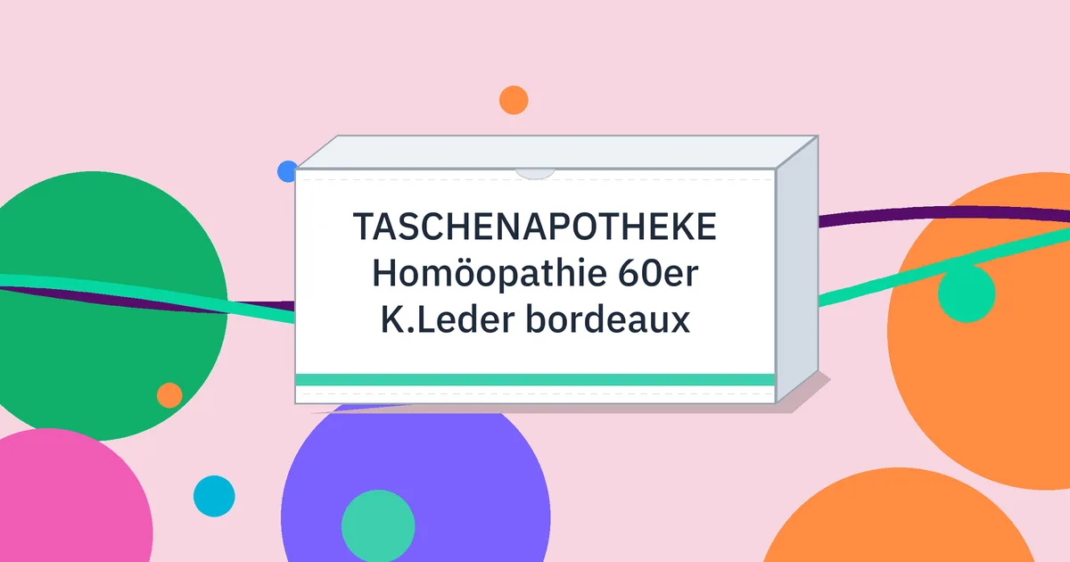 Symbolbild: Packung mit der Aufschrift TASCHENAPOTHEKE Homöopathie 60er K.Leder bordeaux (PZN 18849629) – Verfügbarkeit und Bezug in Apotheken in Frankfurt am Main