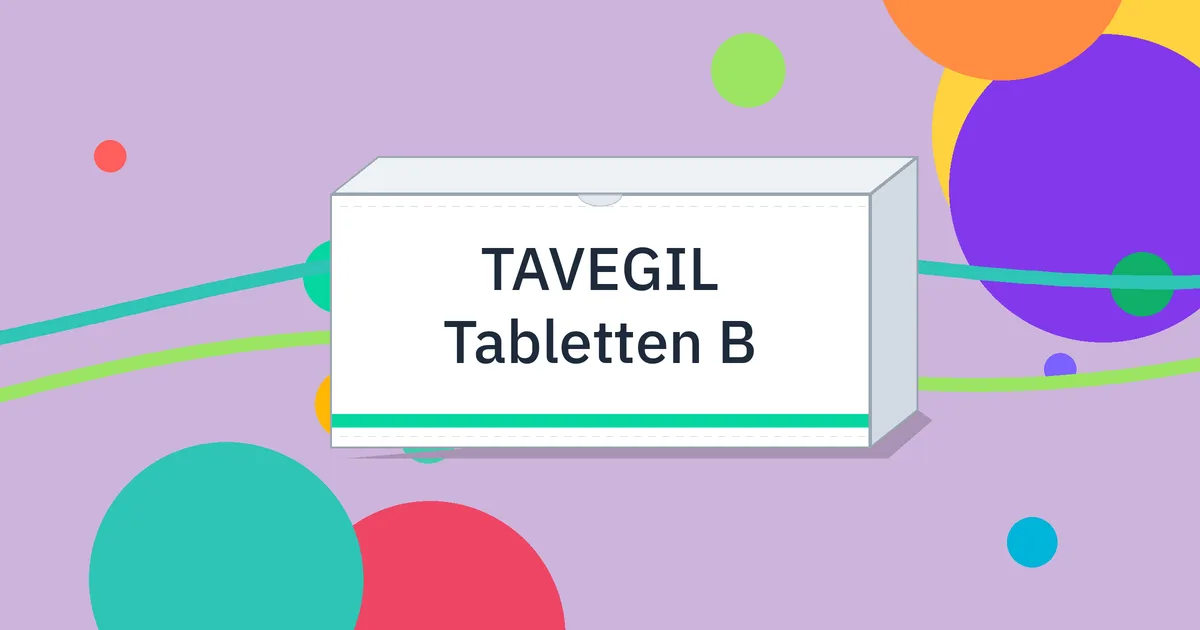Symbolbild: Packung mit der Aufschrift TAVEGIL Tabletten B (PZN 03052144) – Verfügbarkeit und Bezug in Apotheken in Frankfurt am Main
